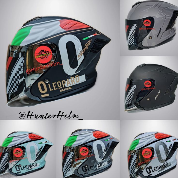 Jual Helm Js Armor Yakuza Paket Ganteng Motif Leopard Aquamarine Polos ...
