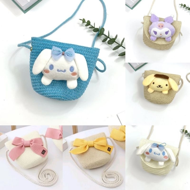 Jual Tas selempang anak cinamoroll kuromi/tas jerami lucu kekinian/tas ...