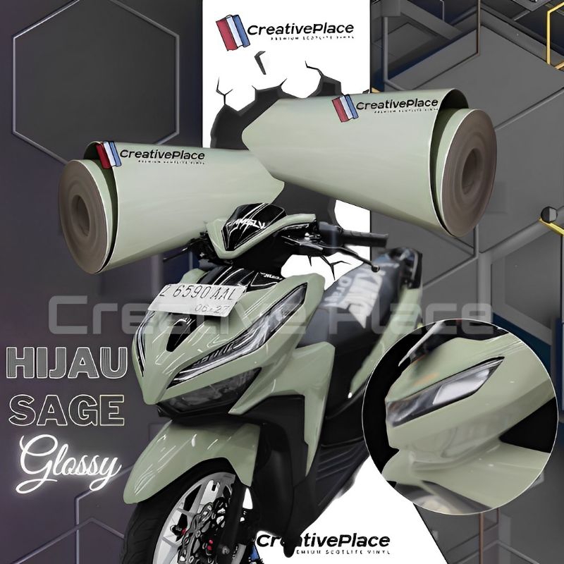 Jual sticker skotlet motor hijau sage glossy premium / scotlite hijau ...