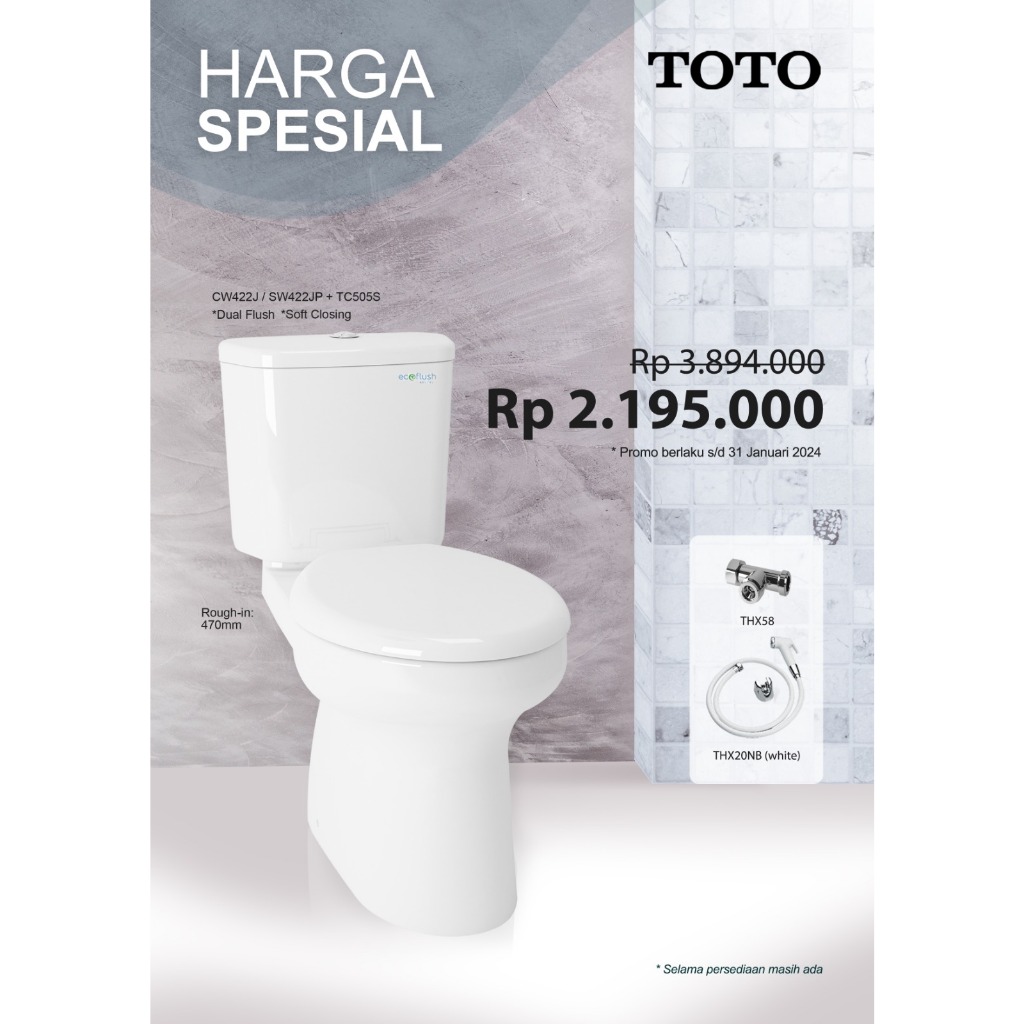 Jual TOTO PAKET PROMO CLOSET DUDUK CW422J / CW 422 J + THX58 + THX20NB ...