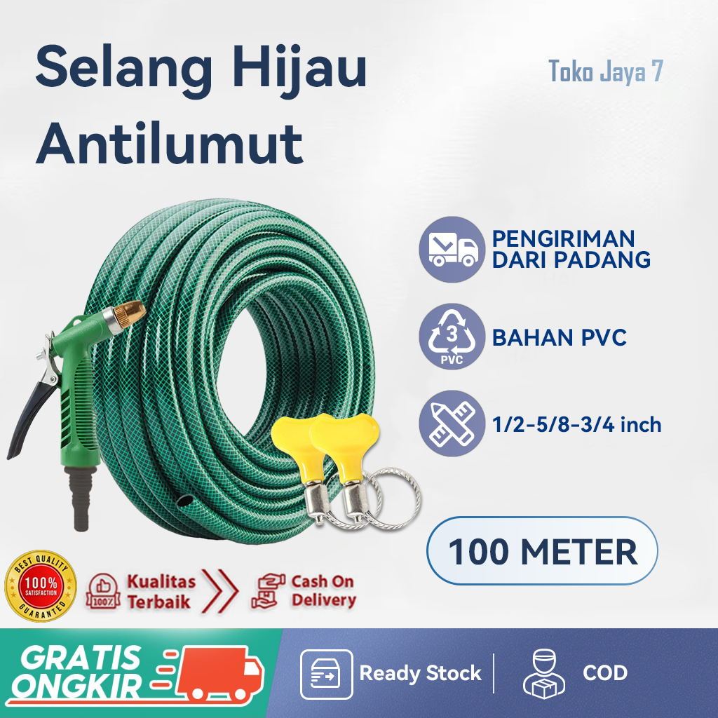 Jual SELANG AIR 1 ROL 100 METER 1/2 5/8 3/4 INCH / SELANG AIR TAMAN BENANG HIJAU ANTI LUMUT ...