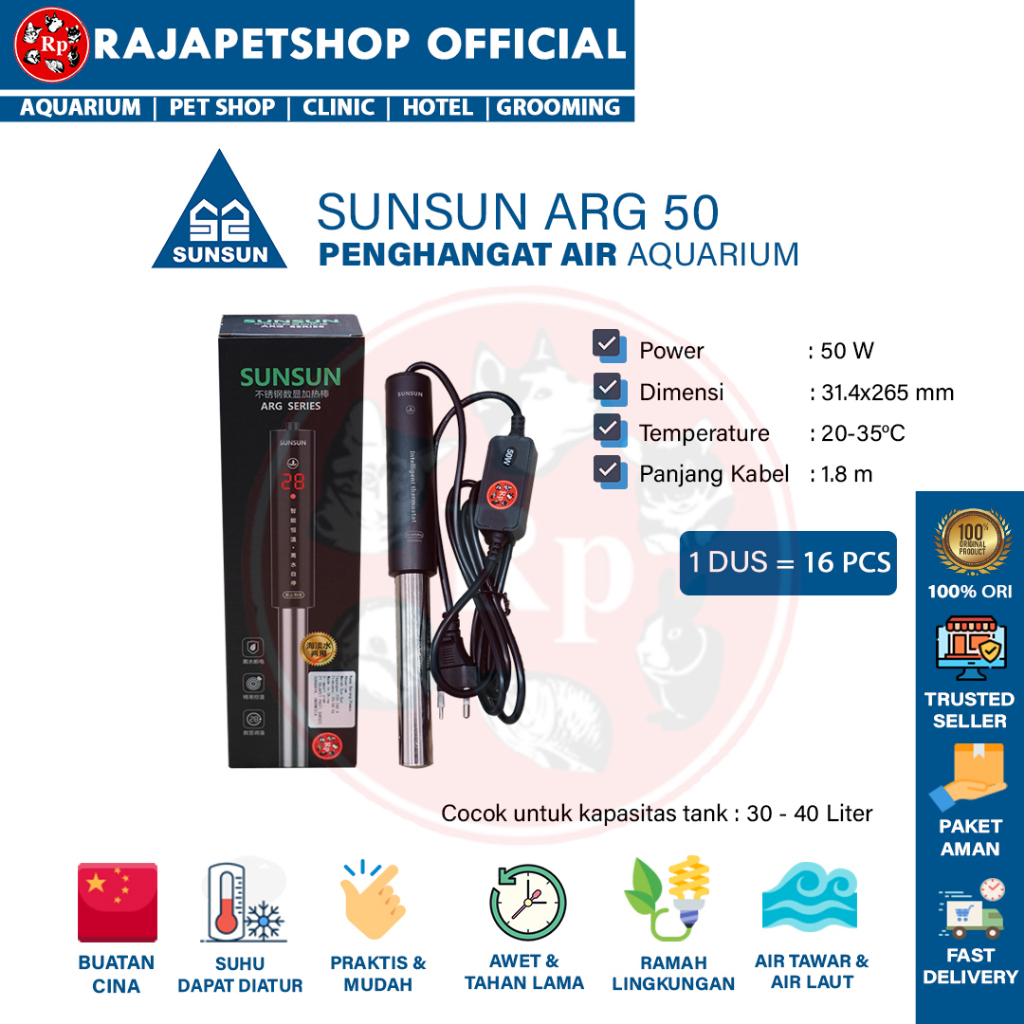 Jual SUNSUN ARG 50/ARG 100/ARG 300/ARG 500 HEATER STAINLESS STEEL ...