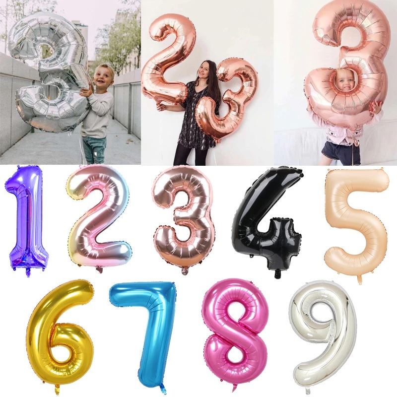 Jual Balon Foil Angka Jumbo Warna Silver Gold & Rosegold Ukuran 80cm ...