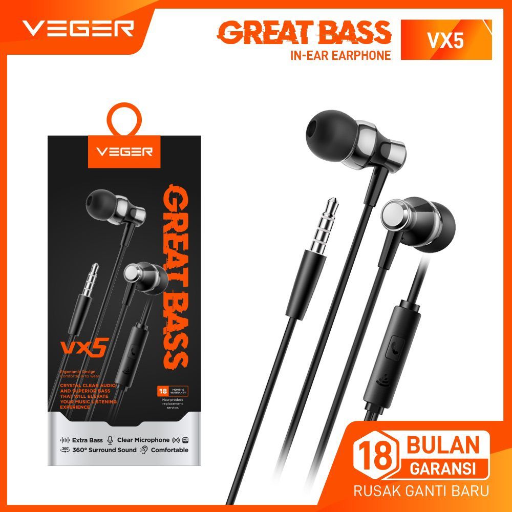 Jual VEGER VX5/VX6/VX7/VX8 Headset Super Bass Handsfree Great Bass/Stage Bass Earphone | Shopee ...