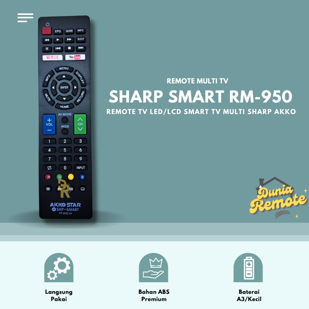 Jual Remot Remote TV Sharp Aquos Smart LED LCD 950tr pengganti ...