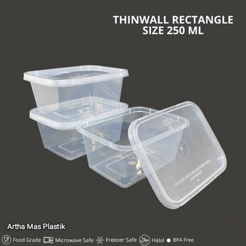 Jual Kotak Makan Thinwall Rectangle / Food Container 250ml @25pcs | Shopee Indonesia