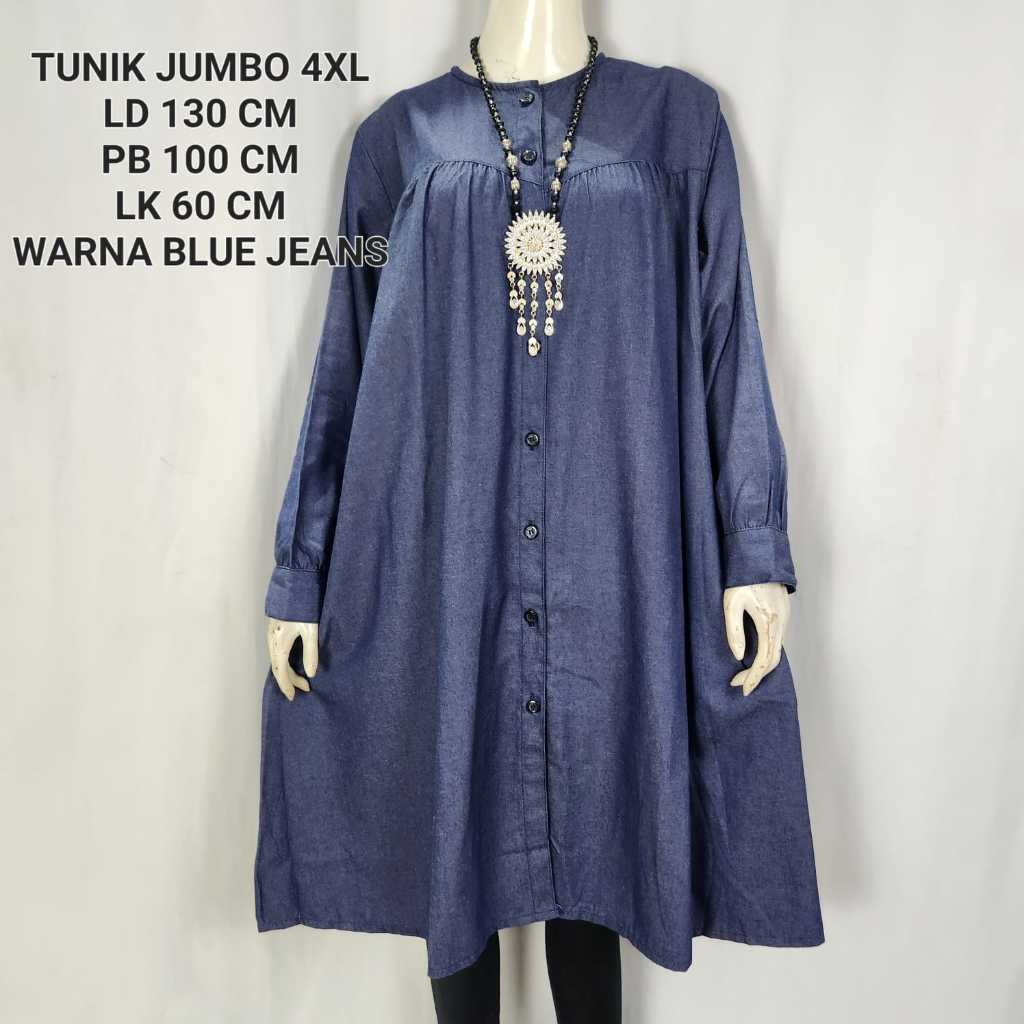 Jual Tunik Jumbo Wanita Ld 130 Cm Bahan Denim Model Kekinian | Shopee ...