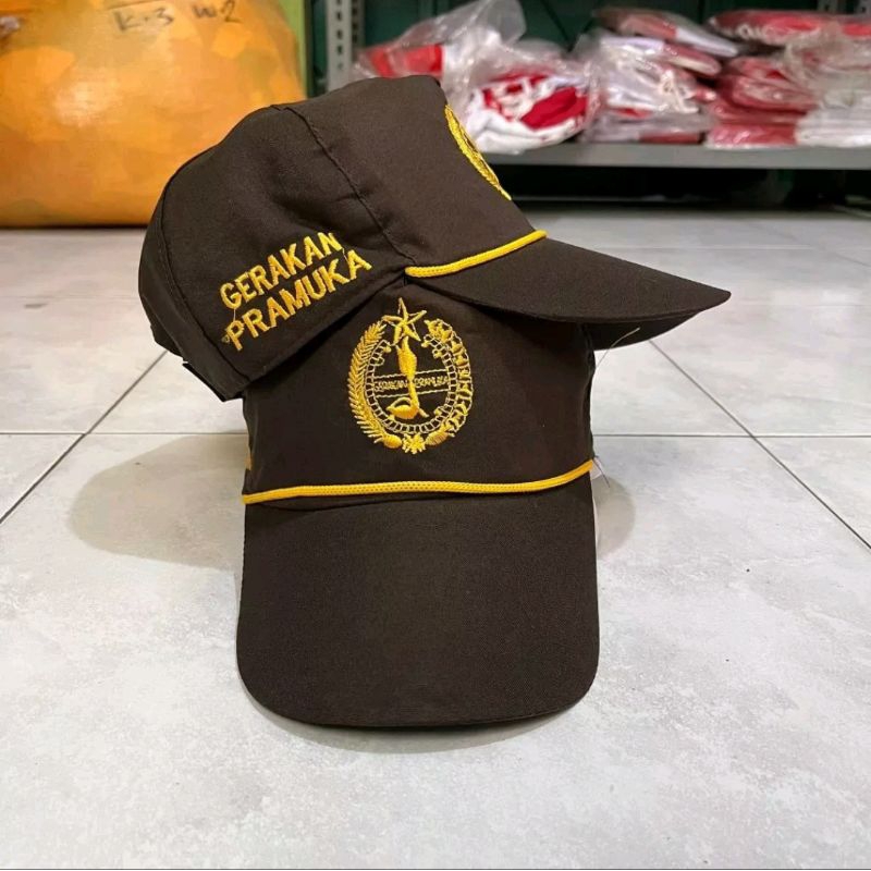Jual Topi Gerakan pramuka / topi pramuka lis kuning bordir | Shopee ...
