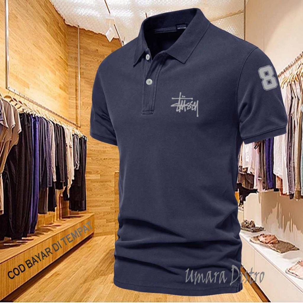 Jual NEW COD T-shrit POLO kerah Stussy 8 Quality Silver Kaos Polo Kerah Giordano Dewasa Shirt ...