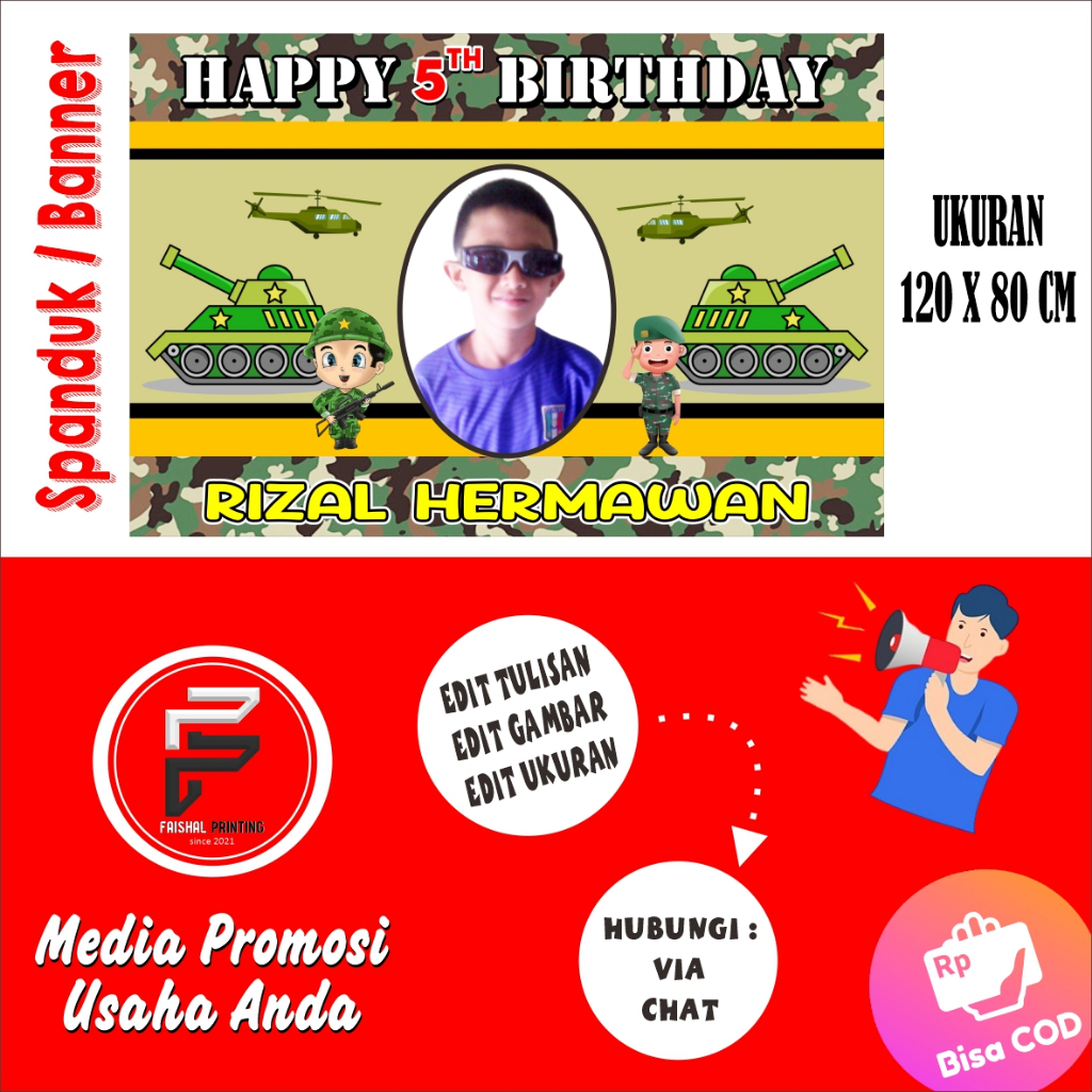Jual Spanduk Ulang tahun Anak Tema Tentara / Banner Ultah/ Spanduk ...