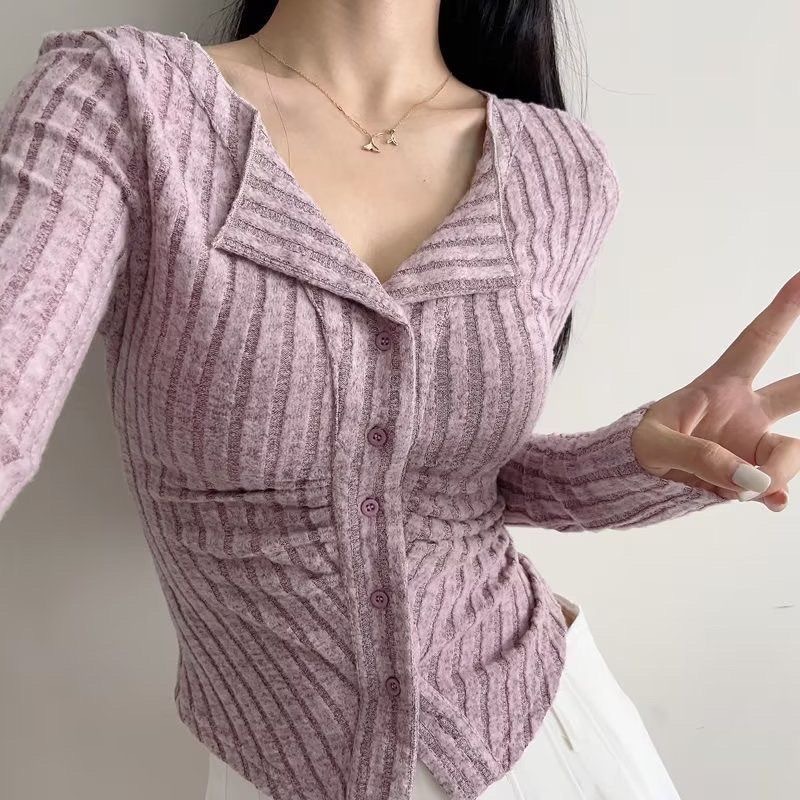 Jual Lengan Panjang Atasan Rajut Wanita Korean Style Polos Slim Fit Basic knit top | Shopee ...