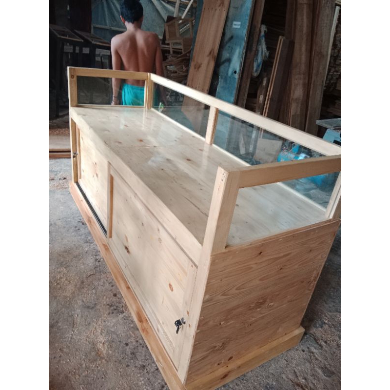 Jual etalase buat gorengan full kayu jati Belanda atas tutup kaca ...