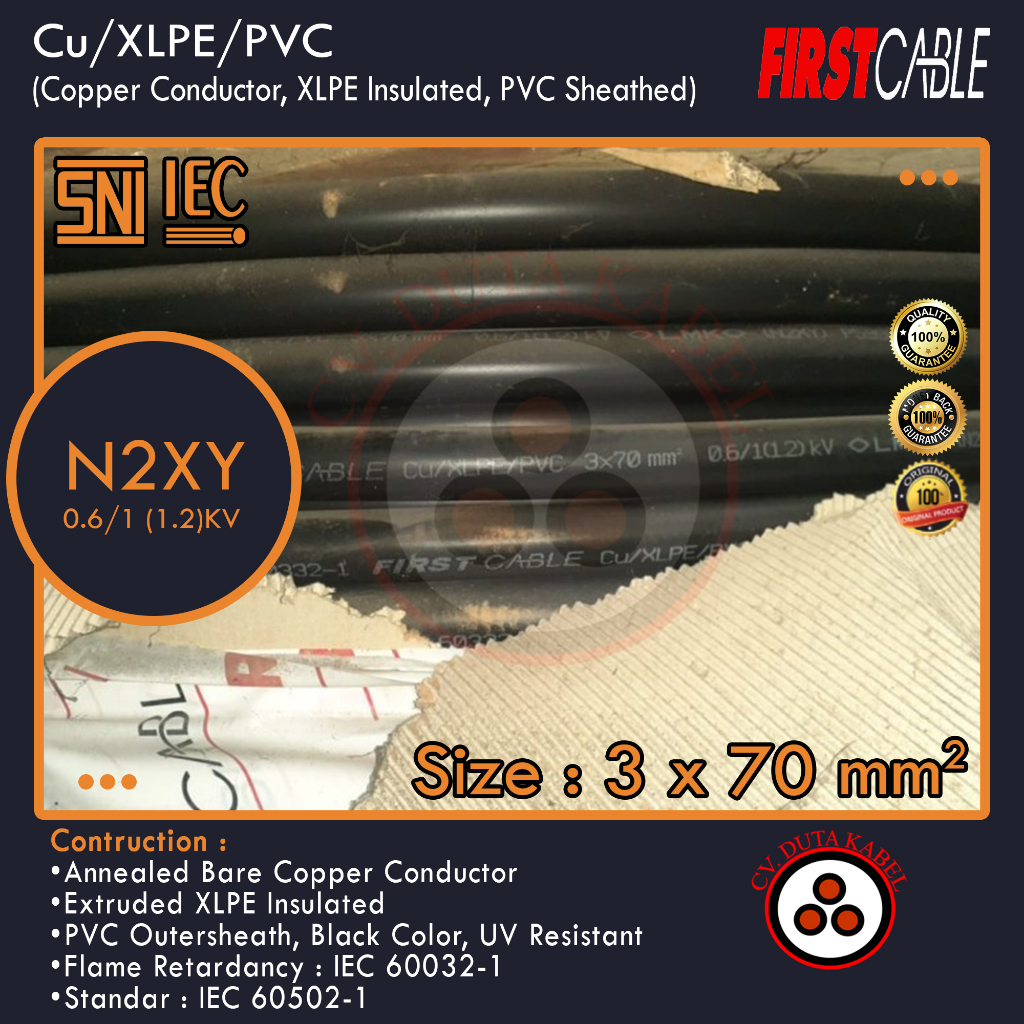 Jual Kabel N2XY 3x70 mm2 (Cu/XLPE/PVC) FIRST CABLE /3x70 mm/3 x 70 mm2/3x70mm2/3 x 70 mm2 ...