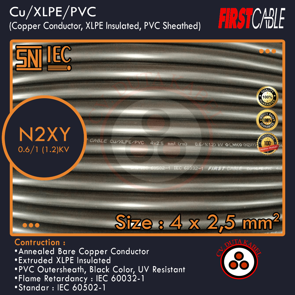 Jual Kabel N2XY 4x2,5 mm2 (Cu/XLPE/PVC) FIRST CABLE /4x2,5 mm/4 x 2,5 ...