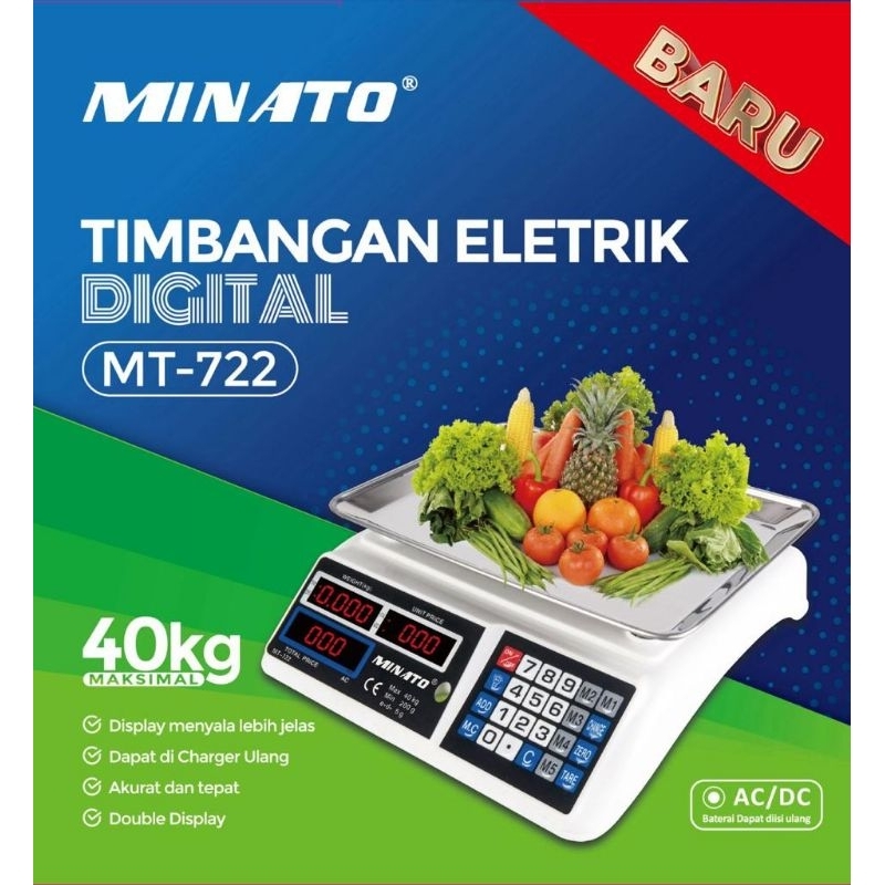 Jual Minato Timbangan Buah Sayur Digital 40Kg/Electric Digital Scale MT-720 / 721 / 722 / 723 ...