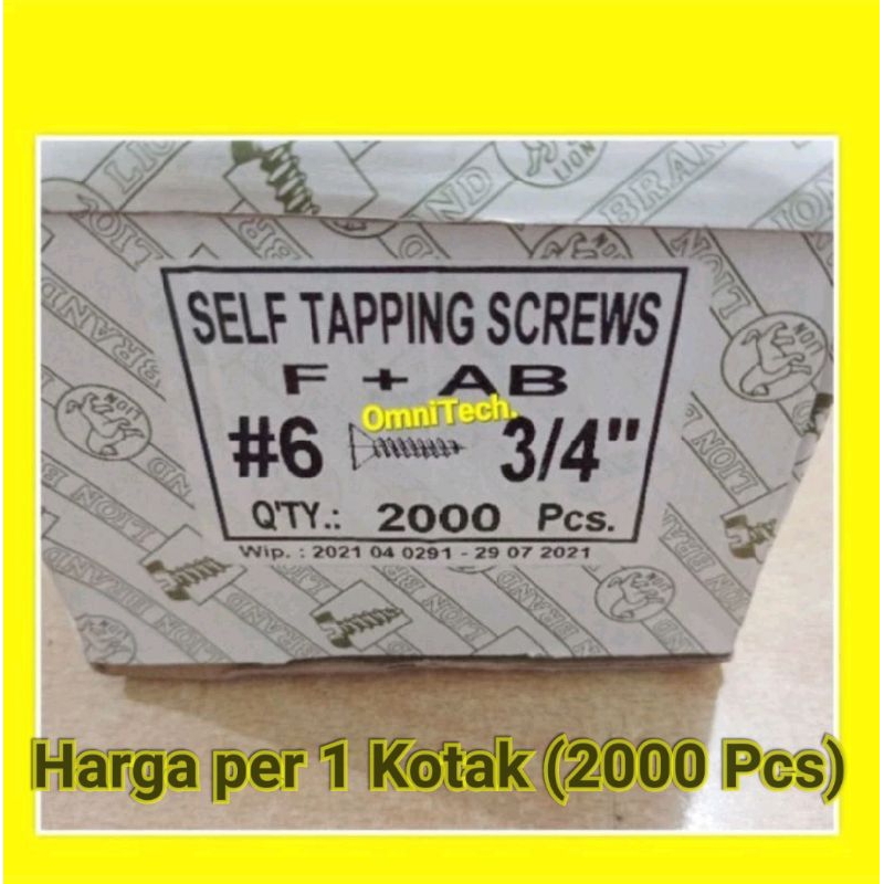 Jual Sekrup Tap Tapping Screw FAB FH Kepala Rata (+) Moon Lion 6x3/4" 6 ...