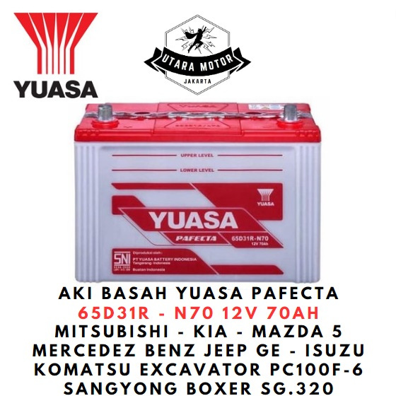 Jual YUASA Aki Basah Mobil Pafecta 65D31R N70 12V 70Ah L200 L300 Excavator | Shopee Indonesia