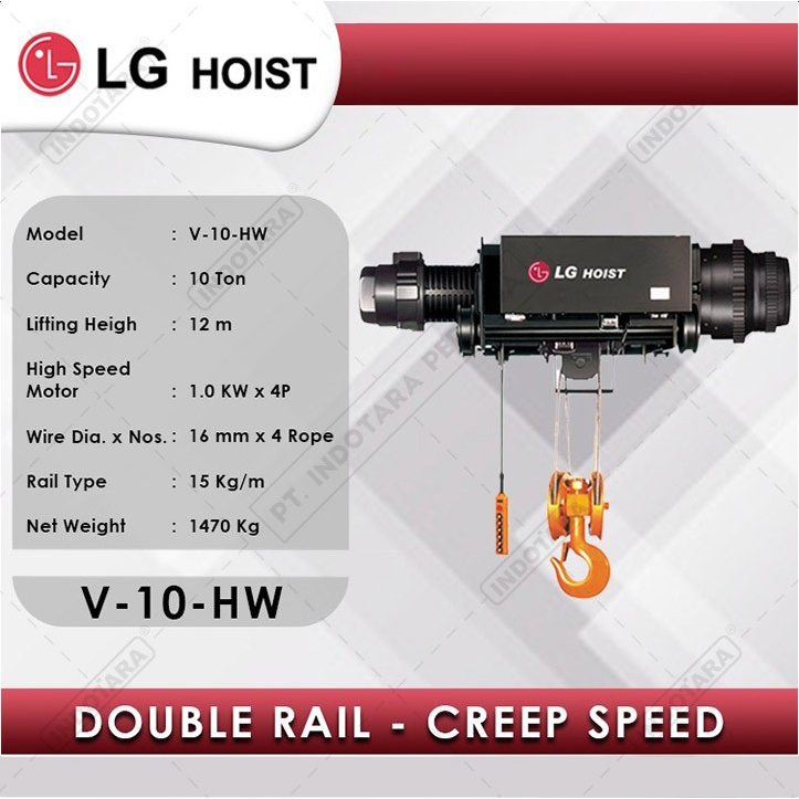 Jual Electric Wire Rope Hoist LGM Double Rail Creep Speed 10Tx12m V-10 ...