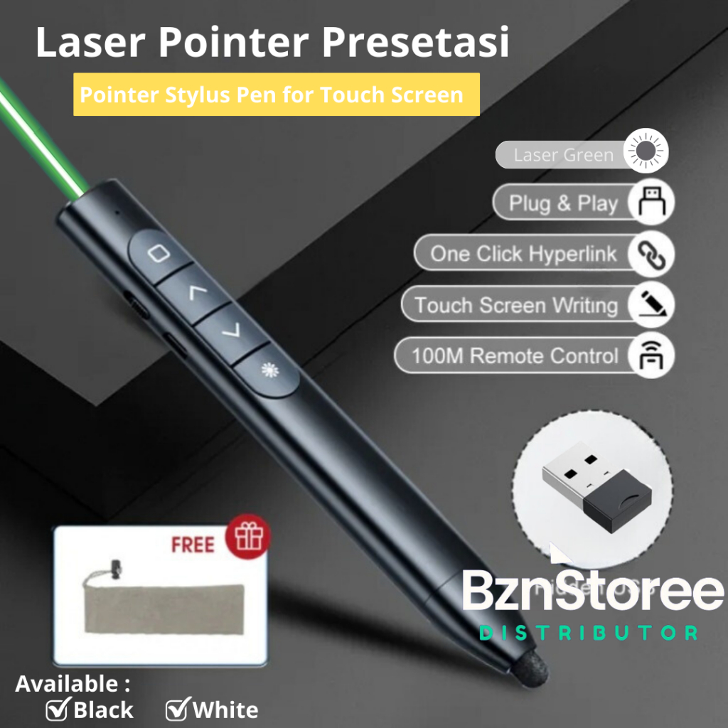 Jual Wireless Laser Hijau Green Presenter Pointer USB C + Touch Screen Pen / Leser Hijau Green ...