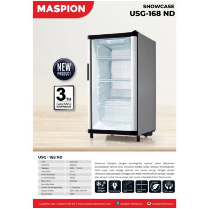 Jual MASPION - Showcase USG-168 ND / USG-168ND 3rak / Lemari pendingin ...