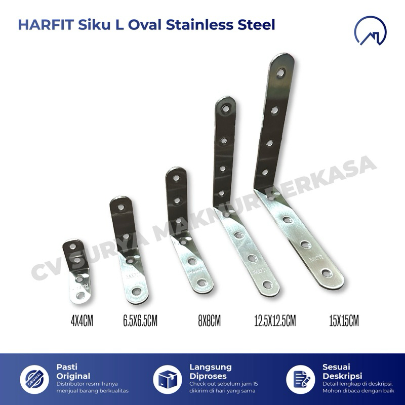 Jual HARFIT Siku L Stainless Steel Ukuran 4, 6.5, 8, 12.5, 15 cm Tebal ...