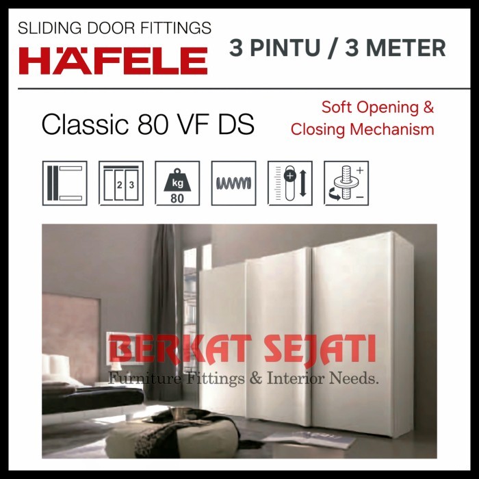 Jual HAFELE Classic 80 VF DS 3 Pintu + 3 MTR Rel Roda Sliding Lemari ...