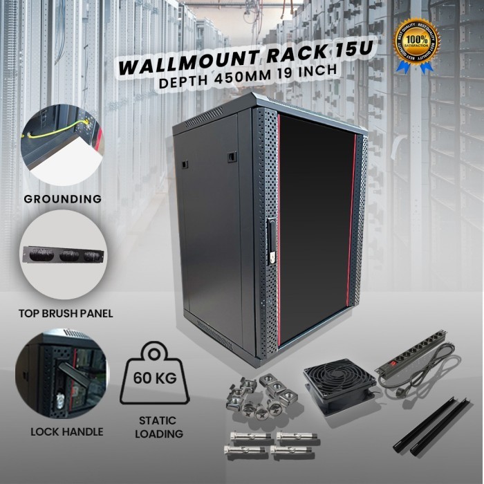 Jual wallmount rack 15U single door depth 500mm / Rack server 15u ...