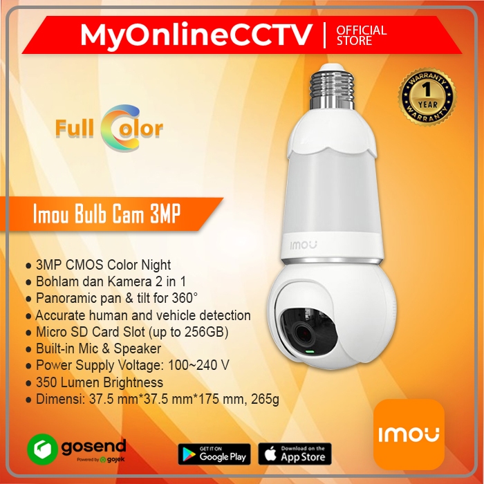 Jual Imou Bulb Camera 3MP Wi-Fi Color Night Two Way Audio PTZ CCTV ...