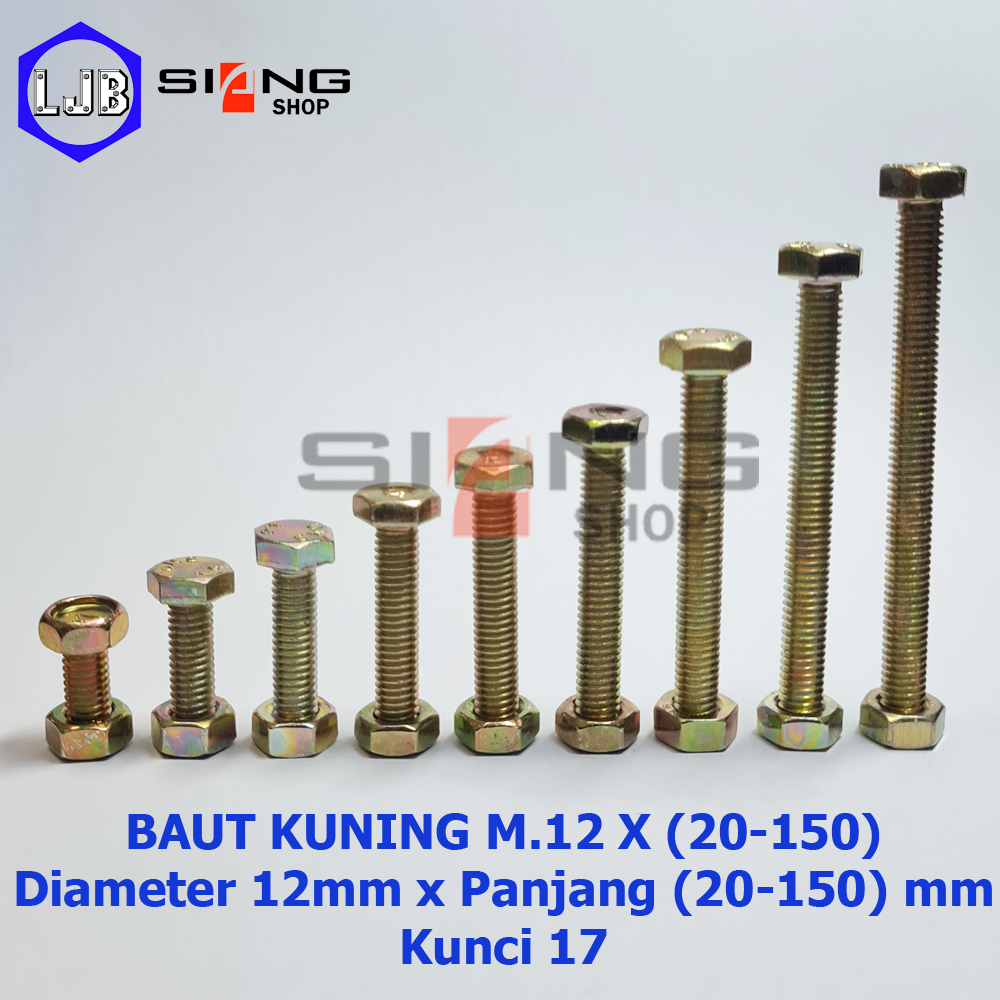 Jual Baut Kuning M12 panjang 20 sd 150mm | Shopee Indonesia