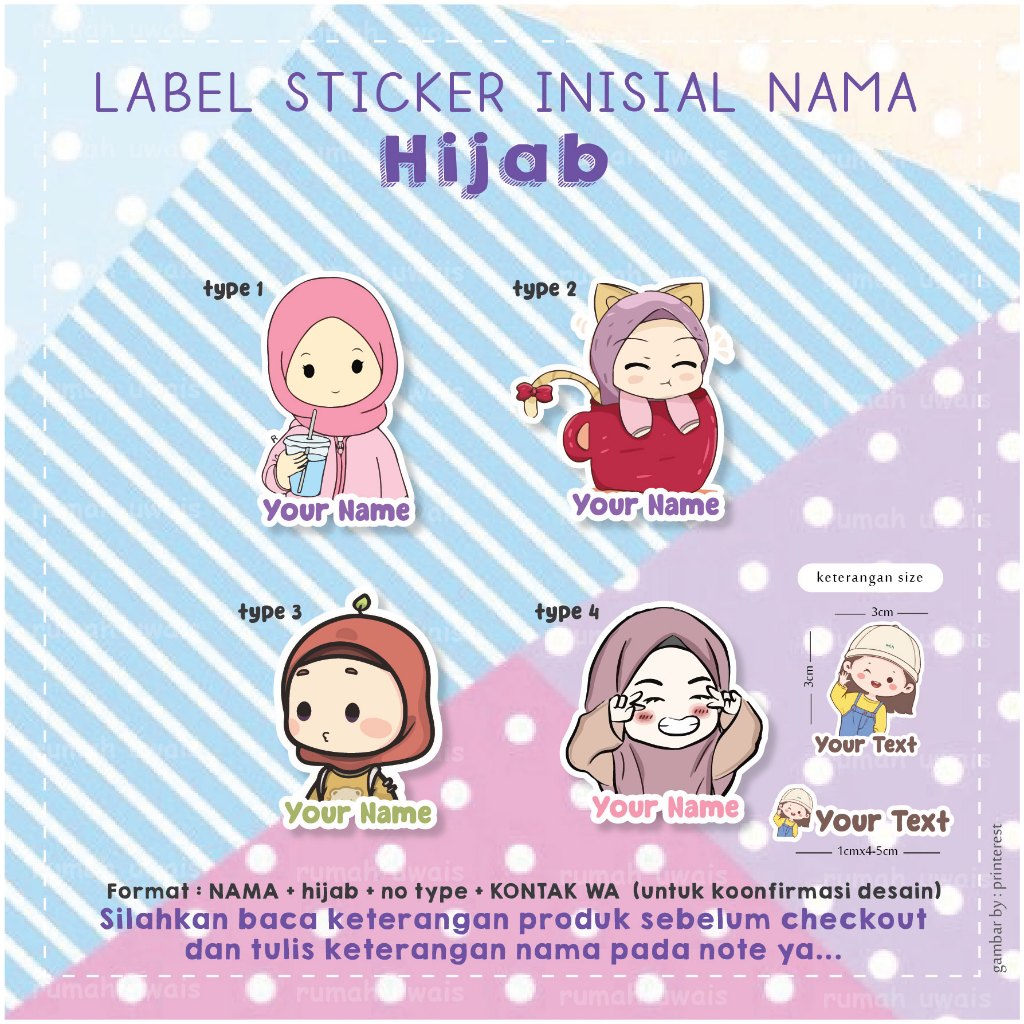 Jual STICKER CUSTOM NAMA HIJAB KARAKTER | Shopee Indonesia