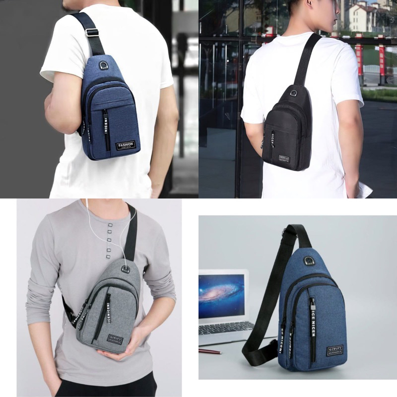 Jual Tas Selempang Bahu Pria Casual Multifungsi Sling Bag Lubang ...