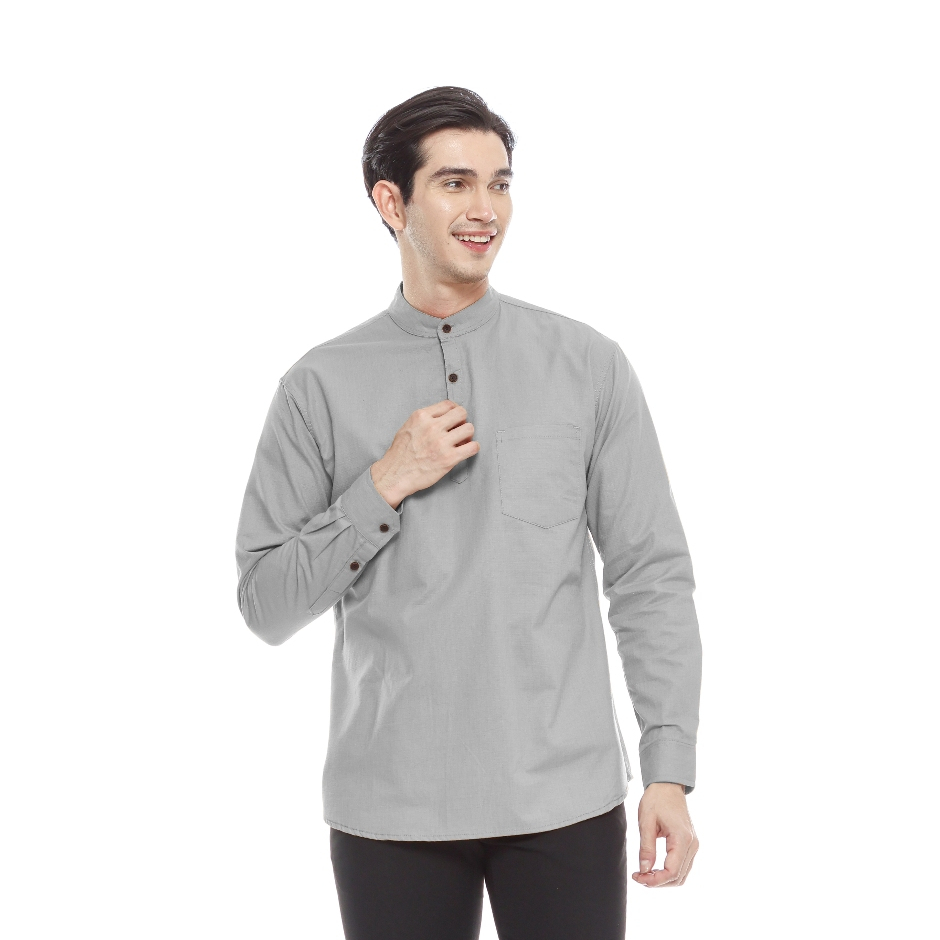 Jual Outskirts - Kemeja Koko Grey Abu-abu Pria Lengan Panjang Slimfit | Shopee Indonesia