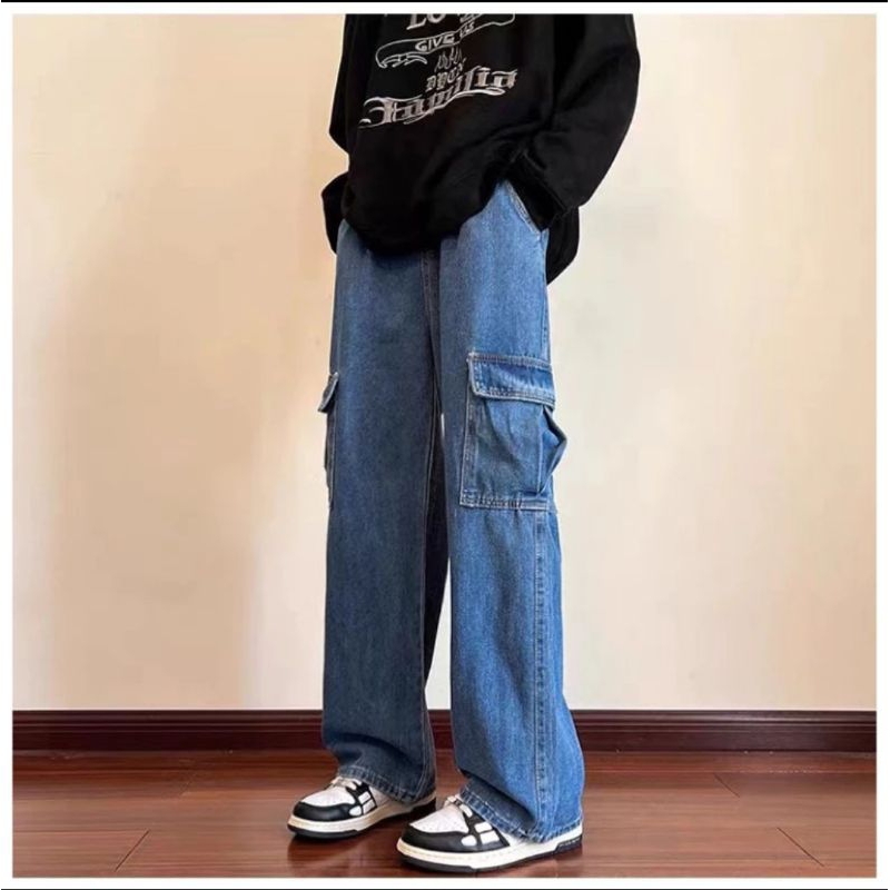 Jual Celana Jeans Cargo Panjang Pria baggy pants gombrong Korean style ...