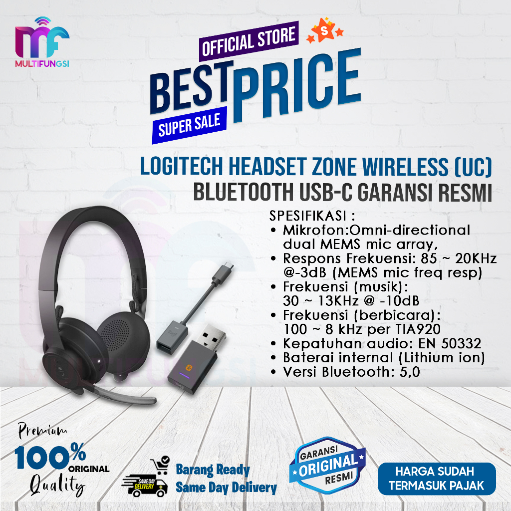 Jual Logitech Headset Zone Wireless (UC) Bluetooth USB-C Garansi Resmi ...