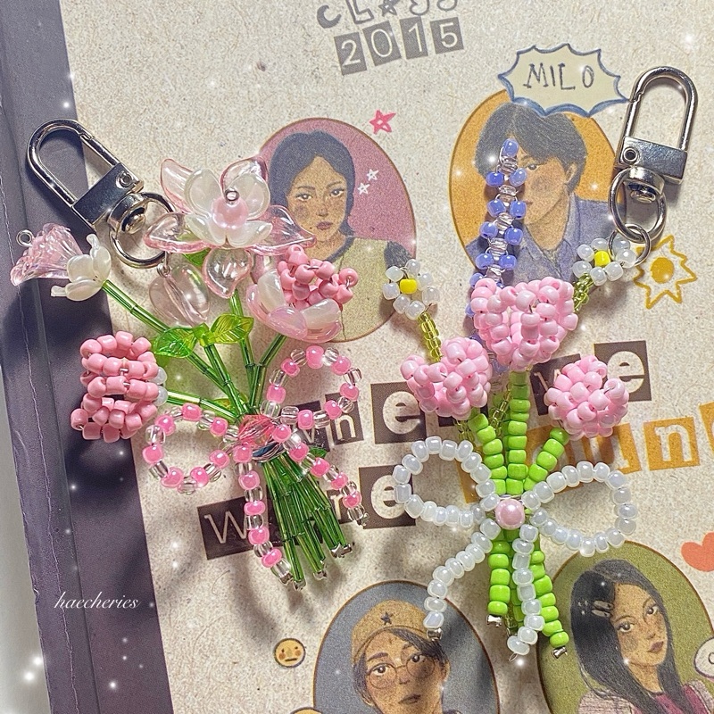 Jual flower bouquet buket bunga manik beads keychain / phonestrap ...