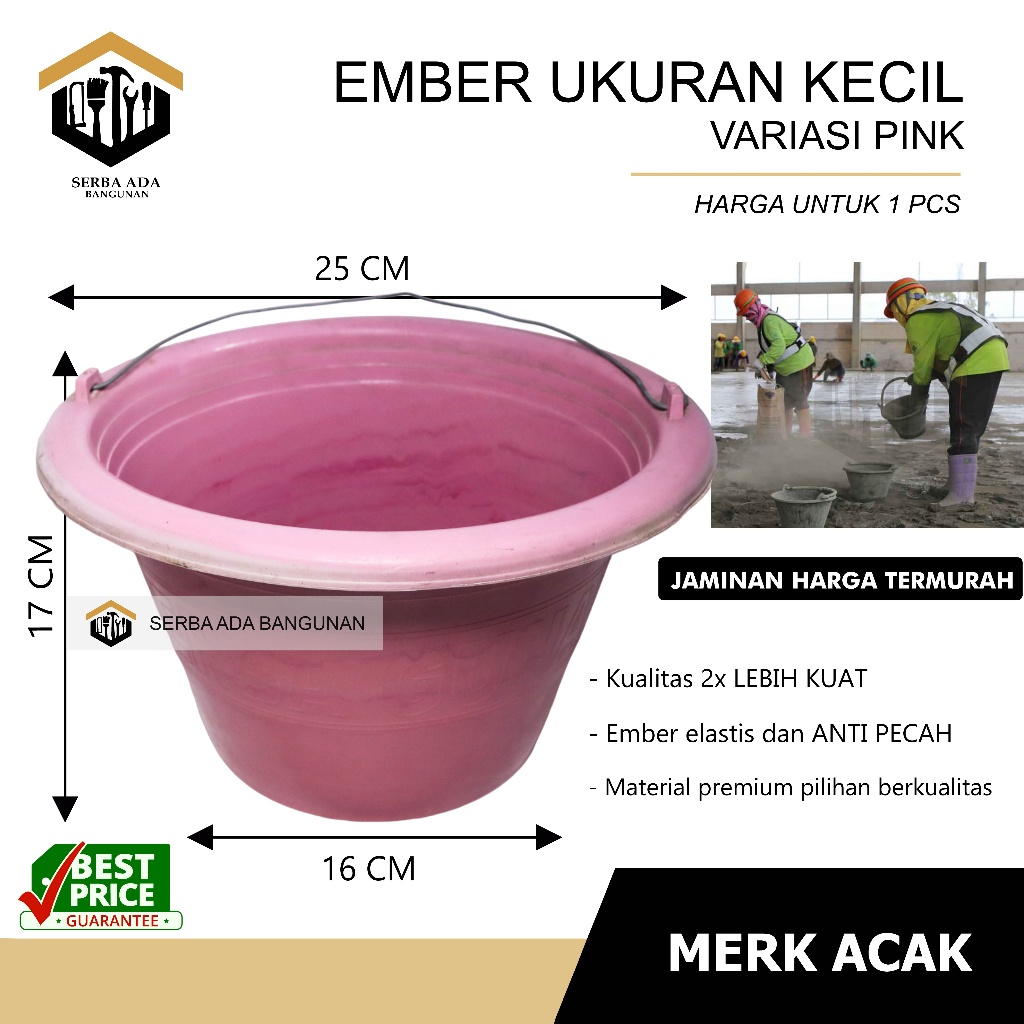 Jual SAB Ember Plastik WARNA KECIL PINK Ember Cor Anti Pecah | Ember Bangunan BESAR- HARGA ...