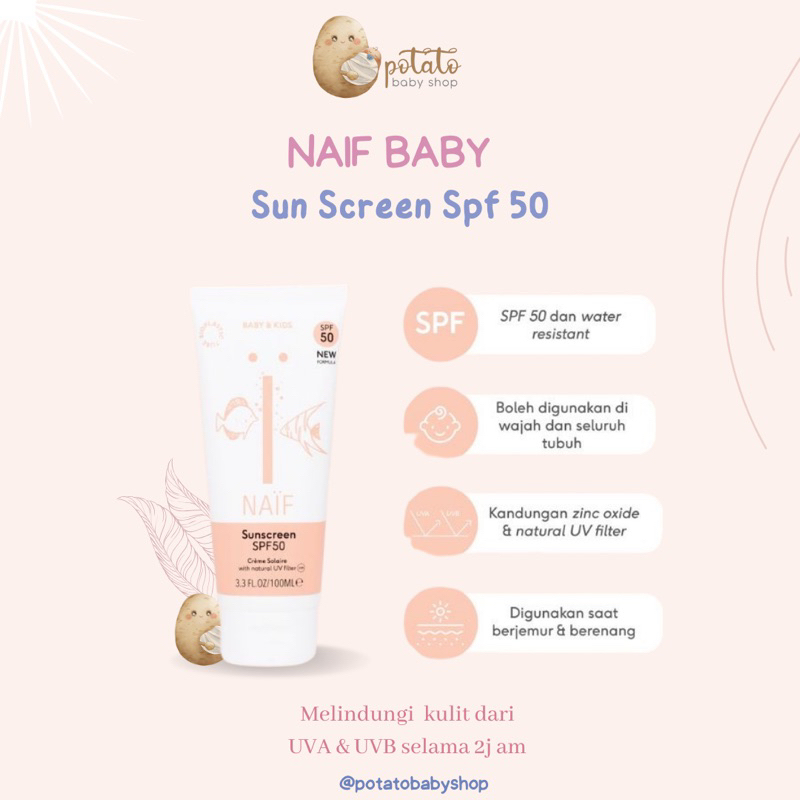 Jual Naif Suncream SPF 50 - Sunscreen Bayi & Anak Organik 100ml Krim ...