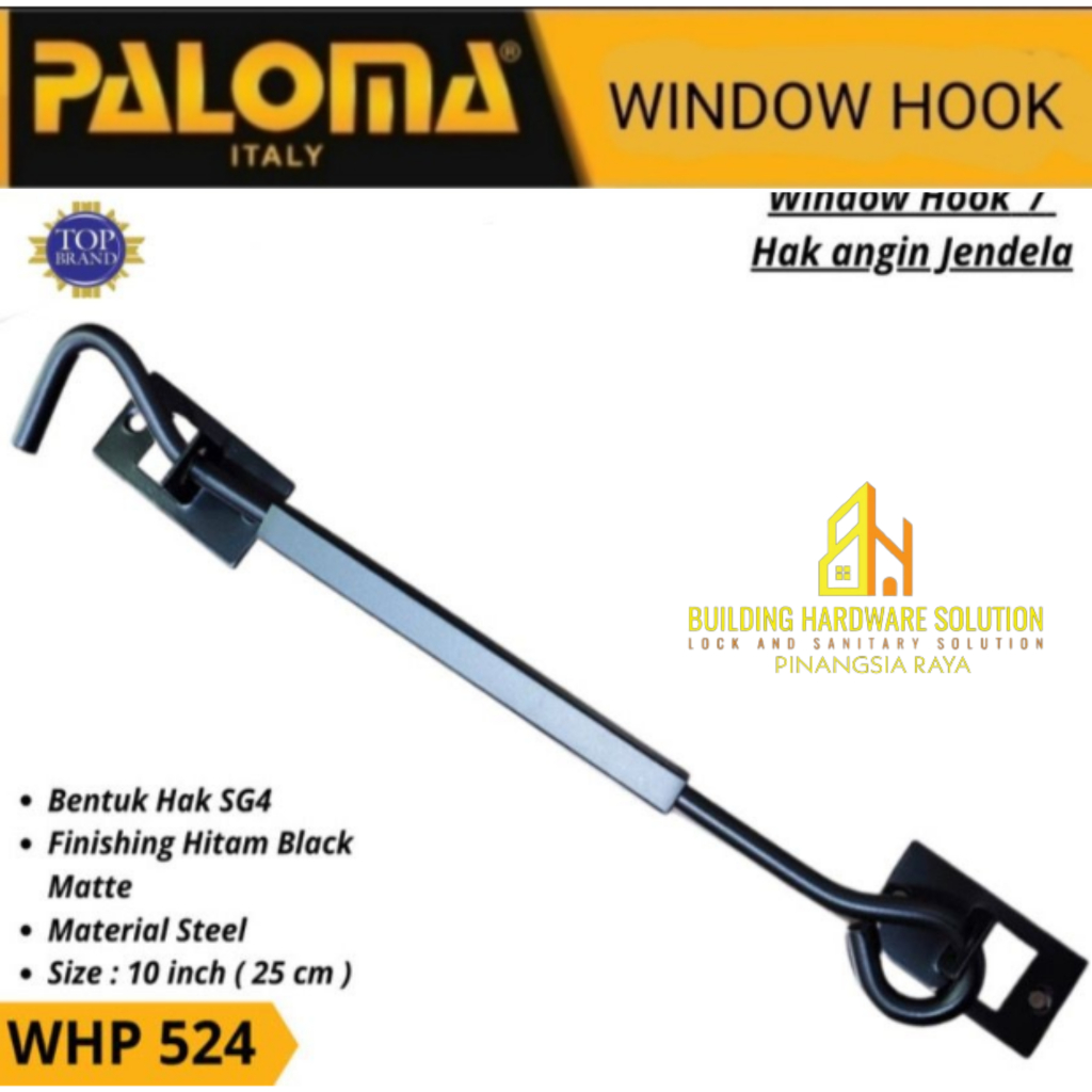 Jual PALOMA WHP 524 Hak Angin Jendela Hitam Window Hook Steel 10 INCH | Shopee Indonesia