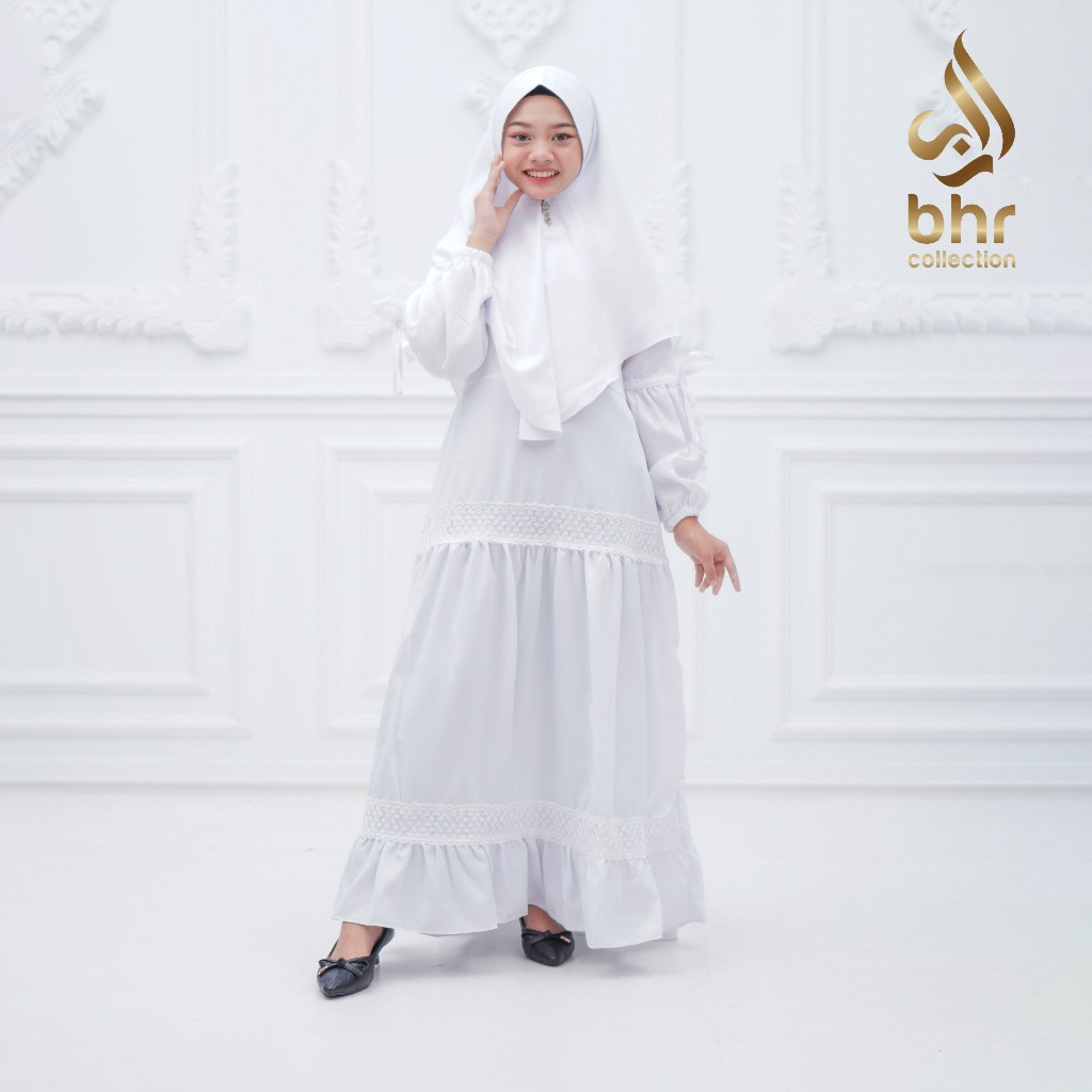 Jual BHR collection Stelan Gamis Anak Manasik Warna Putih Variasi Renda ...