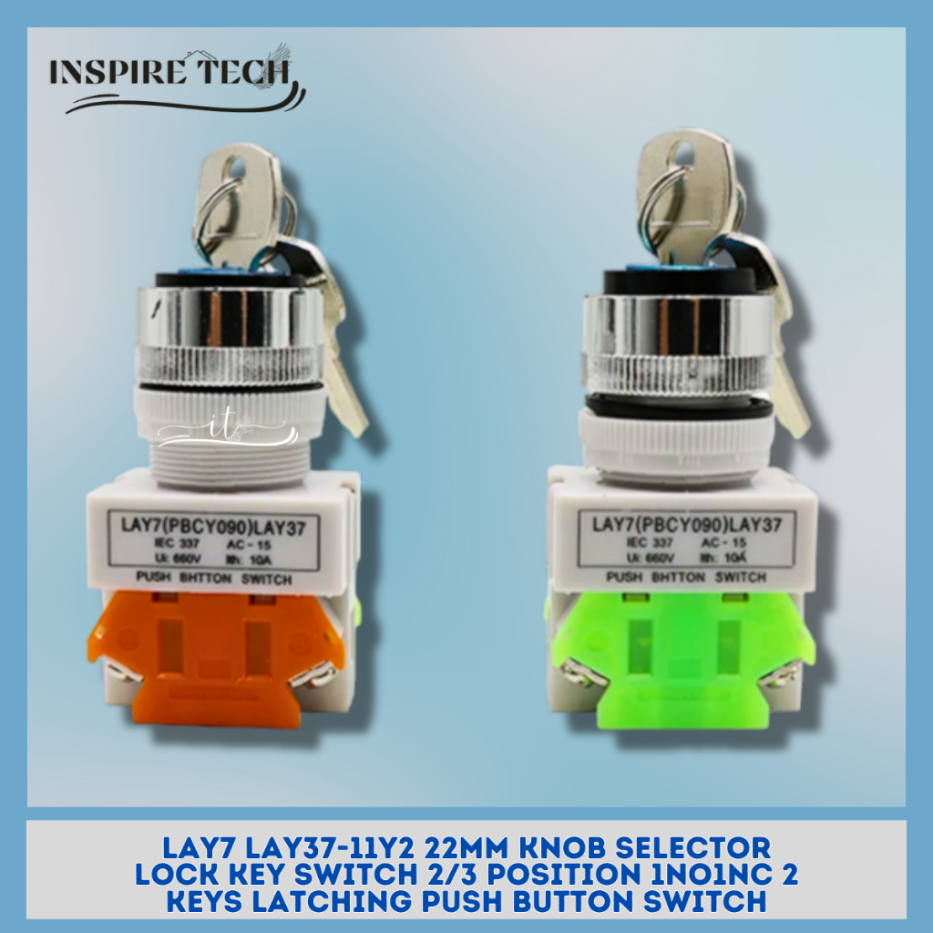 Jual LAY37 Selector switch key 2/3 Position Push Button Switch 1NO1NC Latching Self-locking ...