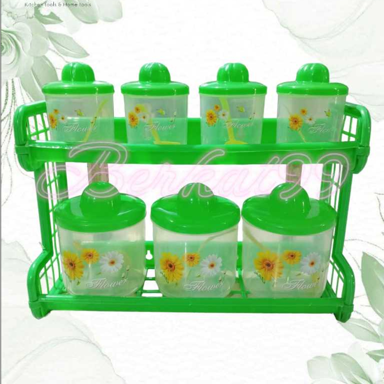 Jual RAK TEMPAT BUMBU SUSUN /KITCHEN SET 7 TABUNG TRANSPARANT BUNGA ...