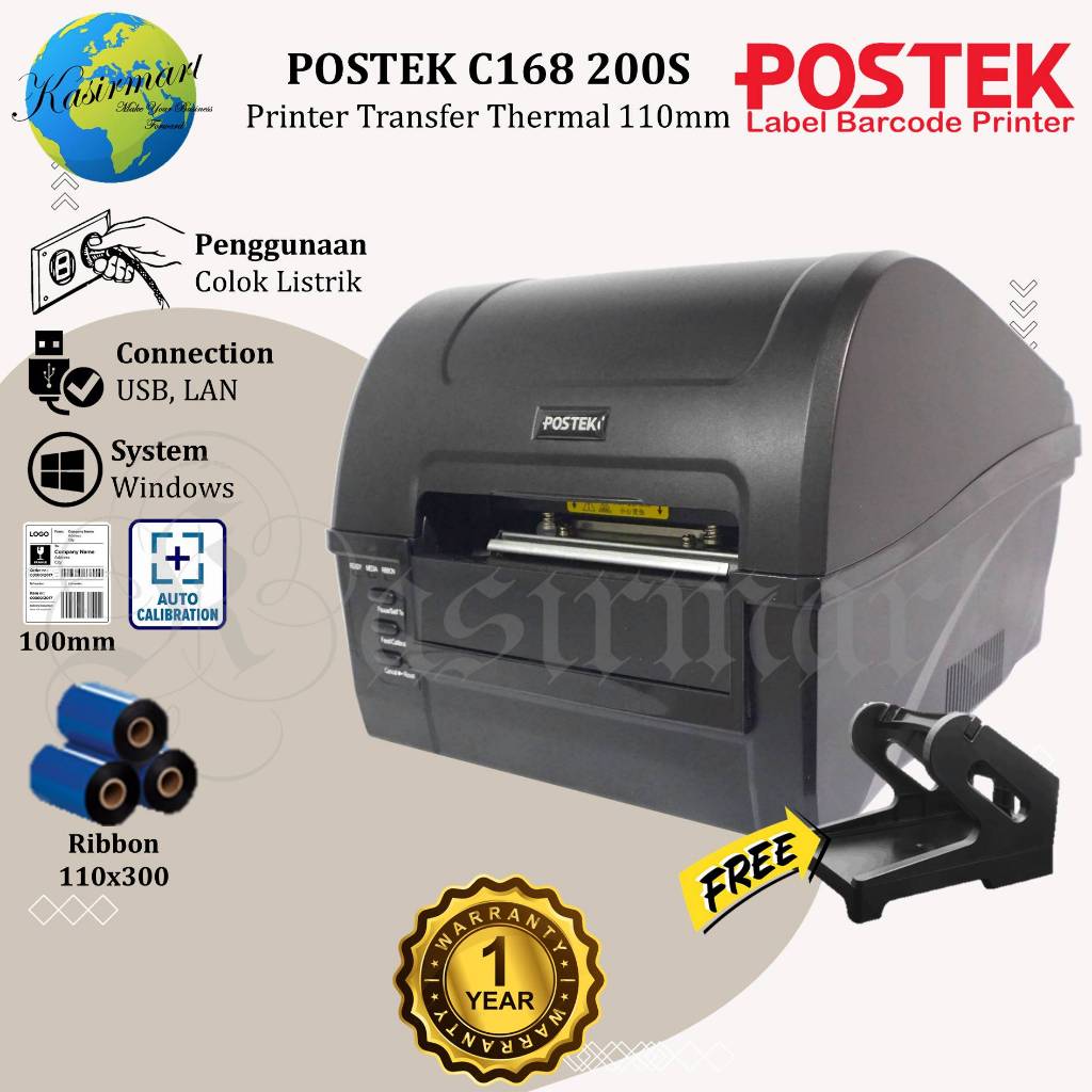 Jual Postek C168 Printer Barcode Transfer Thermal A6 110mm C-168 C 168 Print Label Harga Barang ...