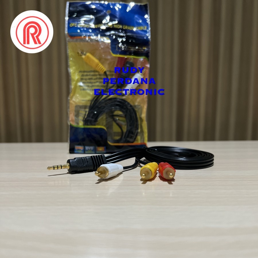 Jual KABEL 3 JACK JEK RCA TO MINI 3.5 AUX STEREO MICROPHONE STB TRRS 1.5M | Shopee Indonesia