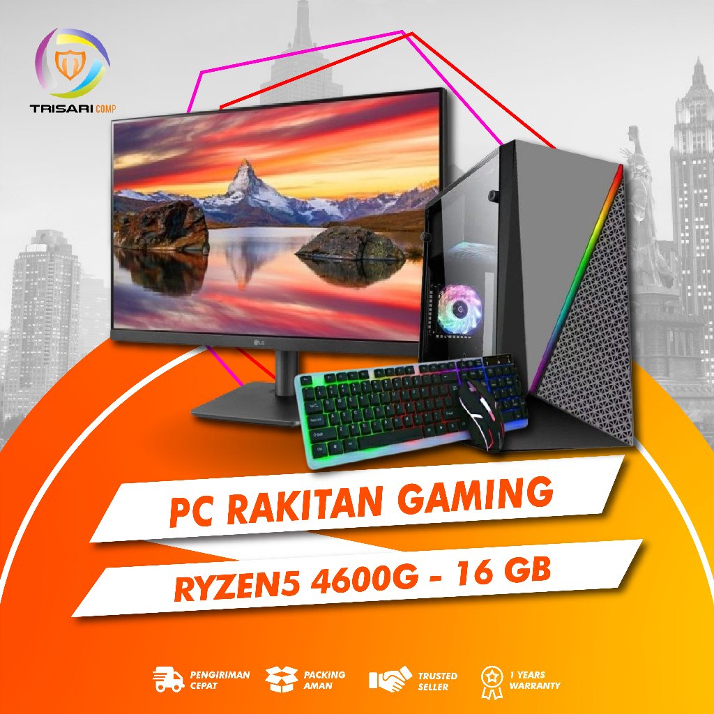 Jual PC RAKITAN RYZEN 5 5600G RAM 16GB / HDD 1TB / SSD 256GB LED 24 INCH FULLSET SIAP ANGKUT ...