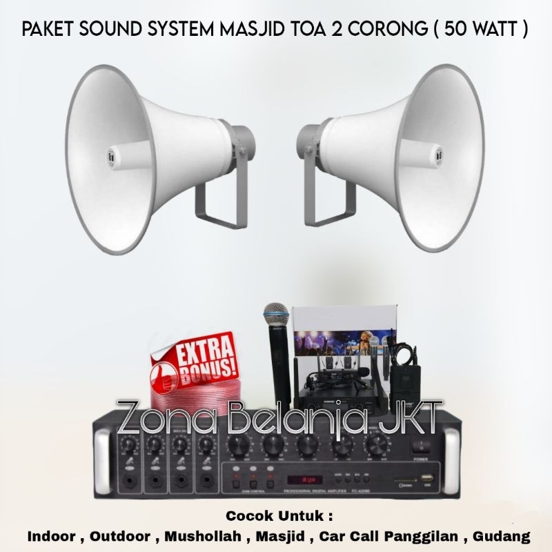 Jual PAKET SOUND SYSTEM TOA MASJID MUSHOLA 2 SPEAKER CORONG TOA 50 WATT AMPLIFIER USB BLUETOOTH ...