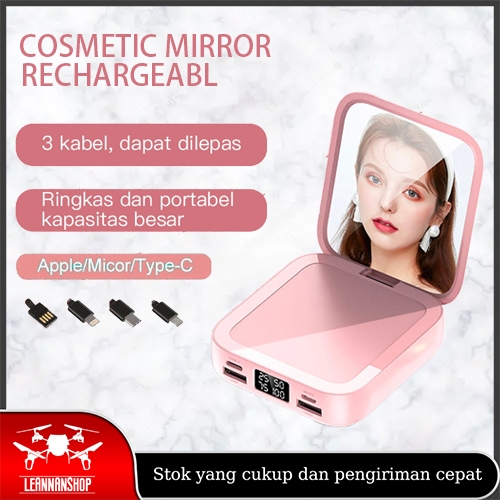 Jual 100% Powerbank 20000mAh Built-in 3 Cables 3.1A Fast Charging With Beauty Mirror | Shopee ...