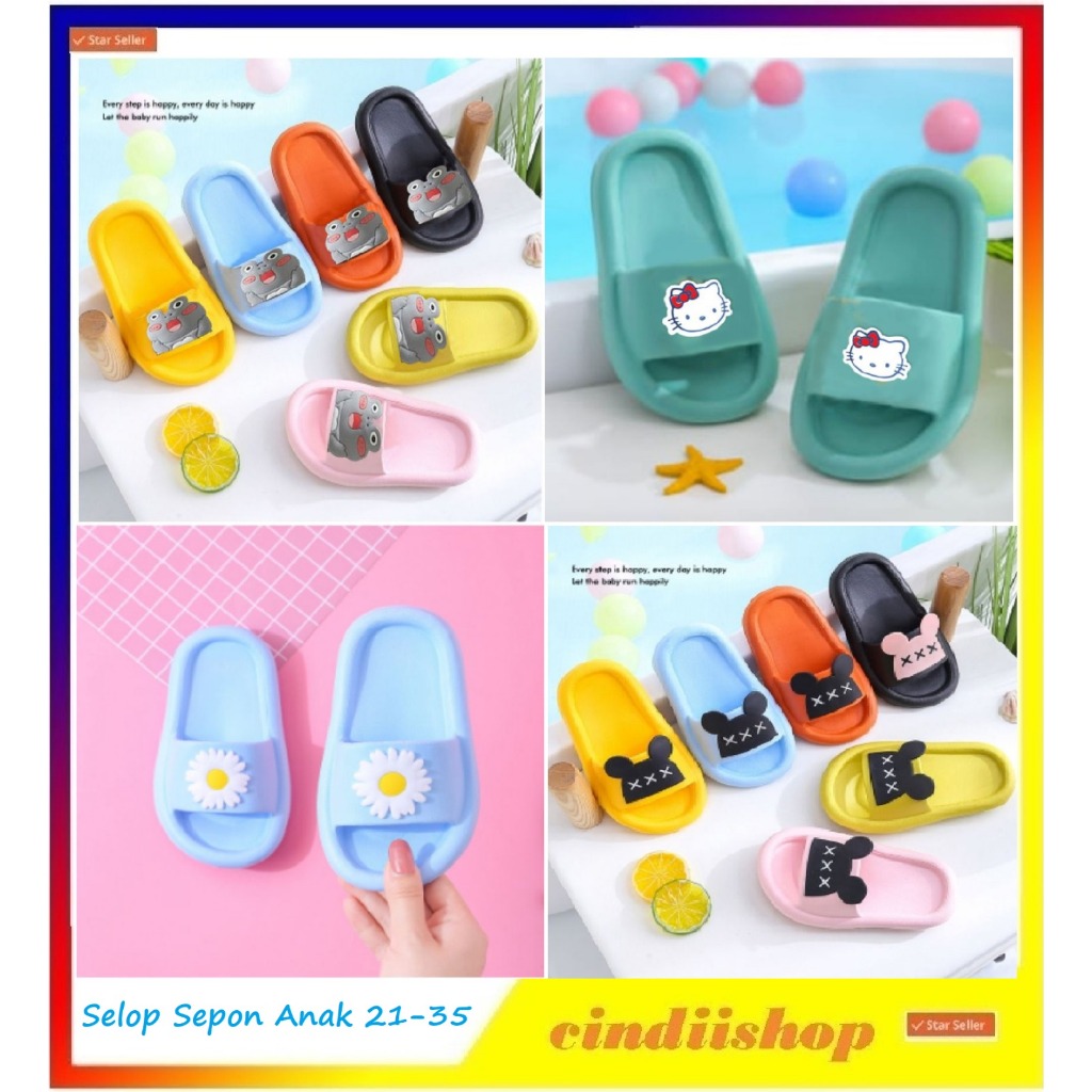 Jual SANDAL SELOP ANAK TERBARU SENDAL ABC12 BUNGA DAISY SLOP CEWEK ...