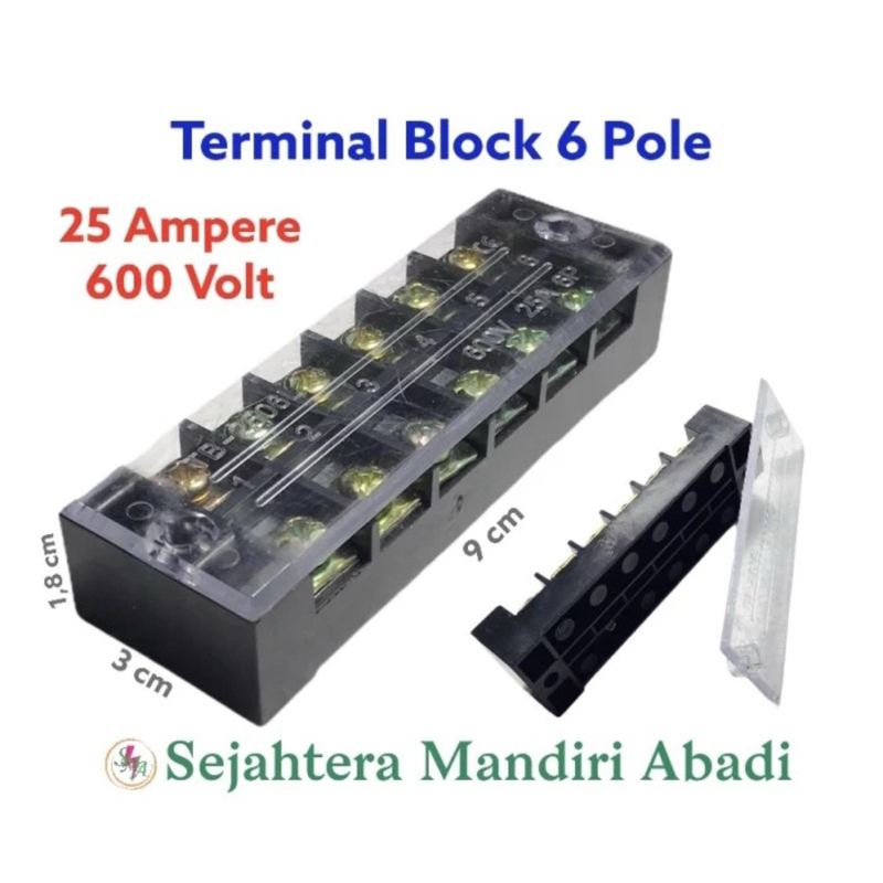 Jual Terminal Blok 25A 6 Pole Cover TB2506 Sambungan Kabel | Shopee Indonesia