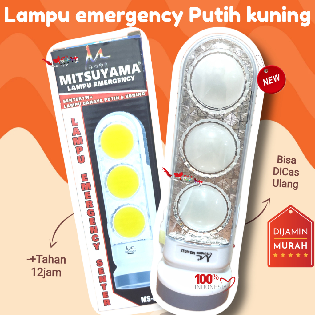 Jual Lampu Emergency 18 LED Mitsuyama Cas Ulang + Senter 5Watt ...