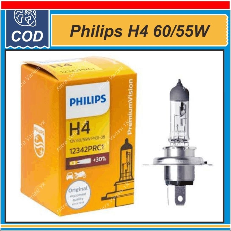 Jual LAMPU DEPAN PHILIPS H4 100 / 90W 12V H4 PREMIUM VISION STANDARD DOP BOHLAM HALOGEN HEADLAMP ...